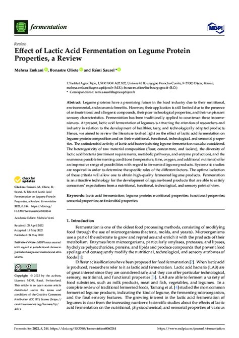 Pdf Effect Of Lactic Acid Fermentation On Legume Protein Properties A Review