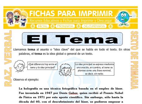 El Tema De Un Texto Para Sexto De Primaria Fichas Para Imprimir My