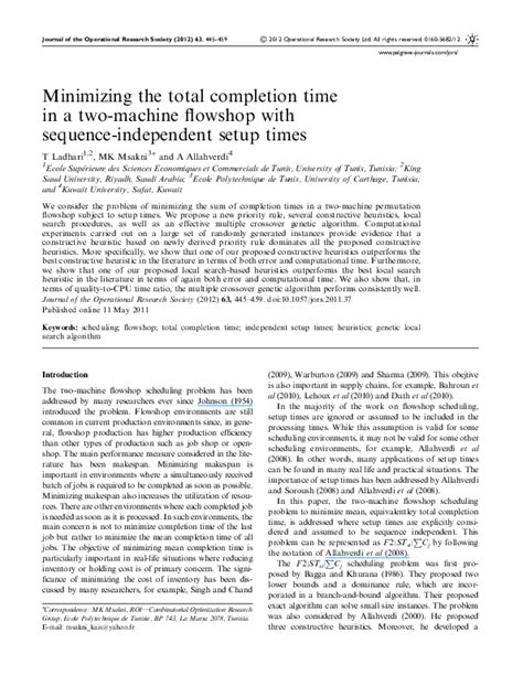 pdf minimizing total completion time in a two machine flow shop with