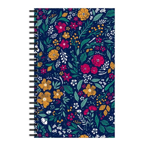 Block Print Botanical Multi On Navy Notebook Shutterfly