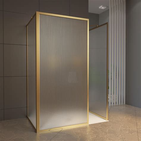 Luxor 3 Sided Walk In Fluted Shower Enclosure With Tray And Brass Frame