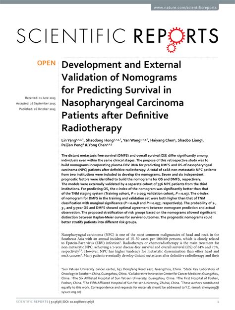 Pdf Development And External Validation Of Nomograms For Predicting