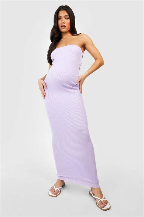 Womens Maternity Bandeau Rib Knit Midaxi Dress Boohoo Uk