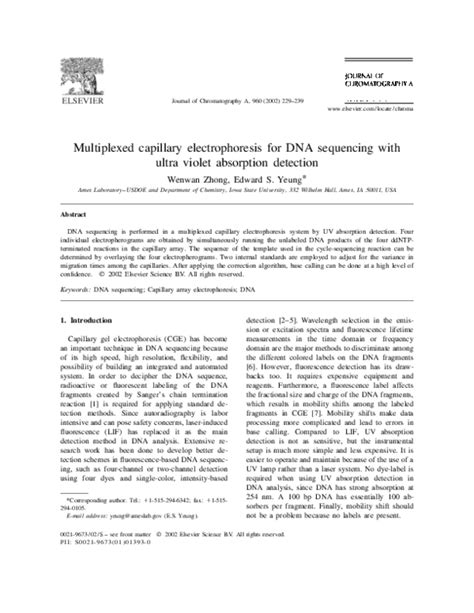 Pdf Multiplexed Capillary Electrophoresis For Dna Sequencing With Ultra Violet Absorption