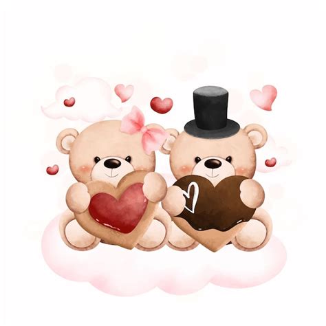 Ilustración acuarela linda pareja osos de san valentín Vector Premium