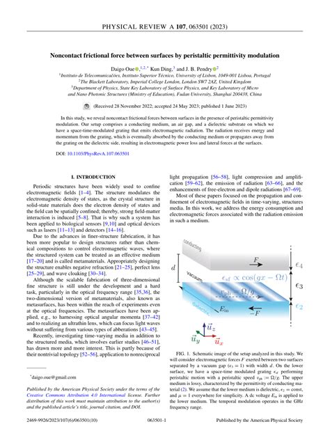 Pdf Noncontact Frictional Force Between Surfaces By Peristaltic Permittivity Modulation