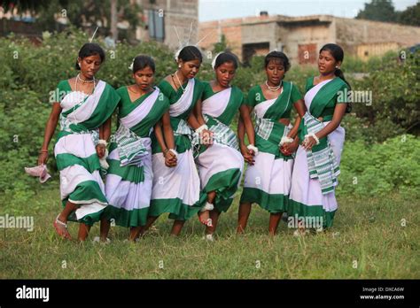 Tribal Girls Performing A Typical Tribal Dance In Traditional Stock