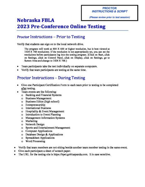 2023 Proctor Instructions And Script Nebraska Fbla