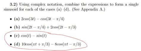 solved 3 2 using complex notation combine the expressions