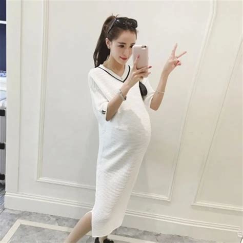 Striped Maternity Dresses Casual Cotton Striped Lactation Long Summer