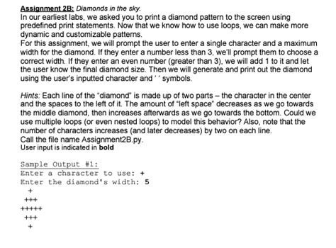 Python Codeassignment 2b Diamonds In The Skyin Our