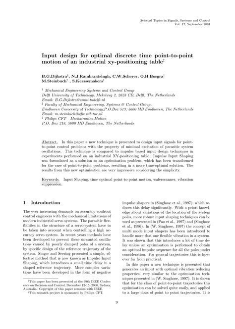 Pdf Input Design For Optimal Discrete Time Point To Point Motion Of