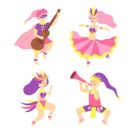 Free Vector Carnival Young Dancers In Fantasy Costumes