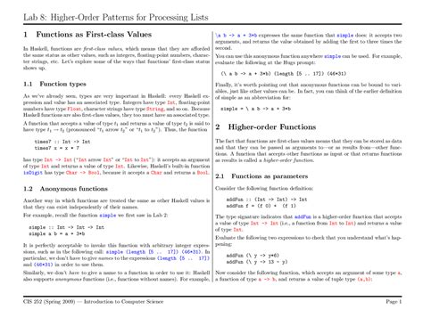 Higher Order Patterns For Processing Lists Lab 8 Fall 2009 Cis