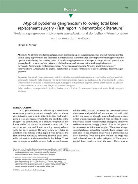 Pdf Atypical Pyoderma Gangrenosum Following Total Knee Replacement