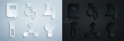 Set Molecule Test Tube And Flask Light Bulb With Concept Of Idea And Book Icon Vector Stock