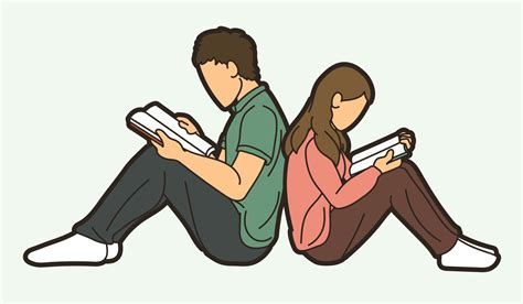 Man And Woman Reading Books Together 5227132 Vector Art At Vecteezy