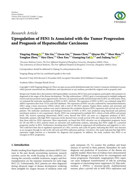 Pdf Upregulation Of Fen1 Is Associated With The Tumor Progression And