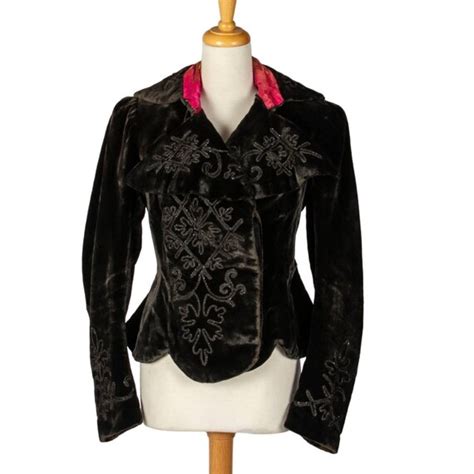 Antique Gothic Black Velvet Jacket With Pink Lining Gem