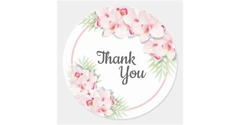 Pink Floral Thank You Classic Round Sticker Zazzle