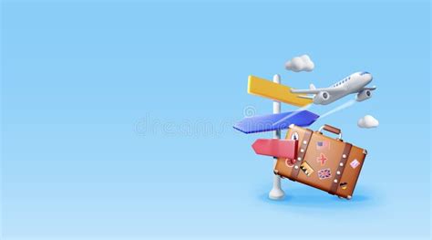 3d Vintage Travel Bag Airplane And Pointer Stock Vector