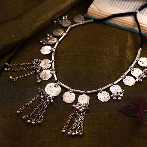 Teejh Prapti Silver Oxidised Long Necklace Buy Teejh Prapti Silver