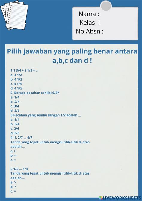 Materi Pecahan Interactive Worksheet Live Worksheets