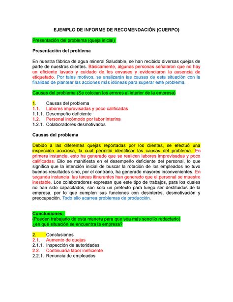 Ejemplo De Informe De Recomendación Ejemplo De Informe De