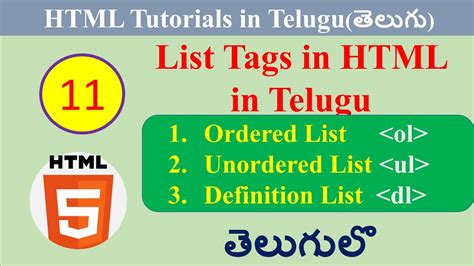 List In Html In Telugu Ordered List Unordered List And Definition