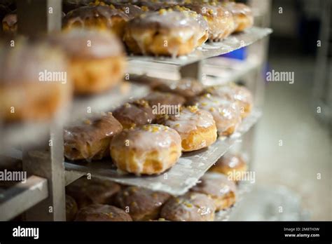 Baking Donuts In A Pastry Shop Traditional Polish Fat Thursday Donut