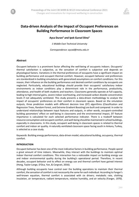 Pdf Data Driven Analysis Of The Impact Of Occupants Preference On Building Performance In
