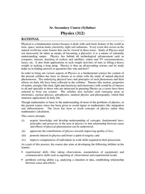 Nios Physics Syllabus Pdf