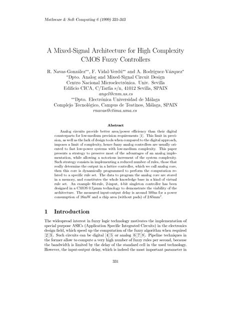 pdf a mixed signal architecture for high complexity cmos fuzzy controlers