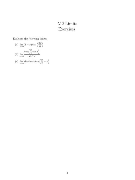 Limits Exercise Pdf