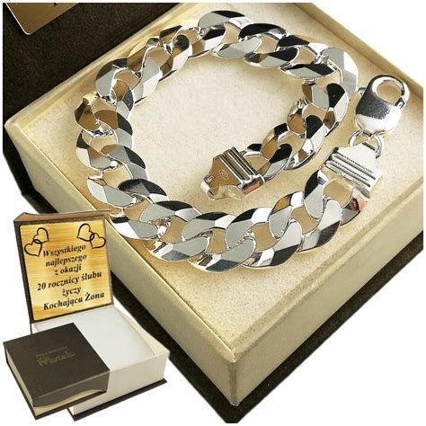 Bransoletka Srebrna Męska 925 Pancerka DIAMENTOWANA PEŁNA 12mm Grawer