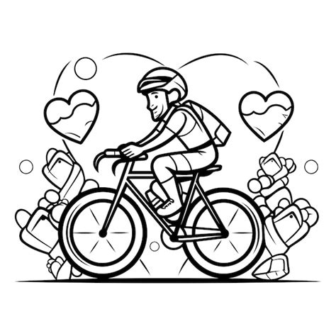 Premium Vector Cyclist With Hearts On The Bicycle Outline Vector