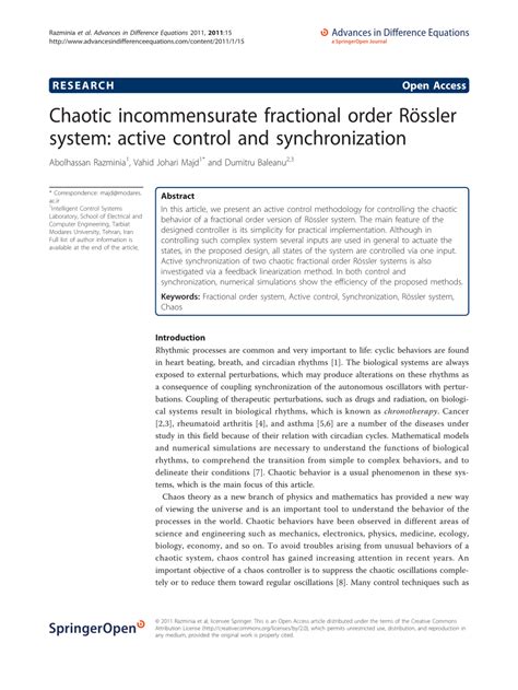 Pdf Chaotic Incommensurate Fractional Order Rössler System Active