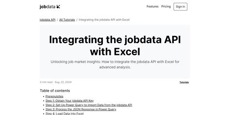 Integrating The Jobdata Api With Excel