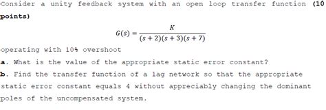 Solved Consider A Unity Feedback System With An Open Loop Chegg