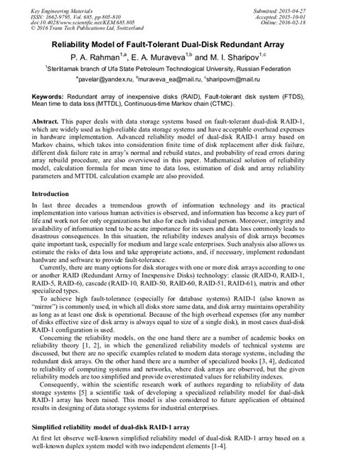 Reliability Model Of Fault Tolerant Dual Disk Redundant Array