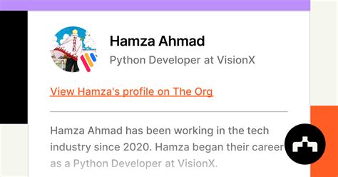 Hamza Ahmad Python Developer At Visionx The Org