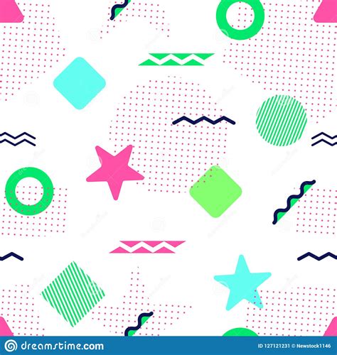 Colorful Vector Seamless Pattern Memphis Geometric Shapes Abstract Background In Trendy Style