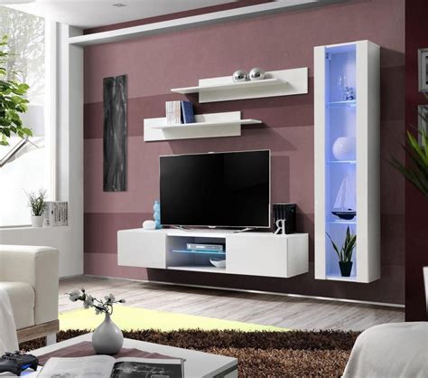 Xlmoebel Wohnzimmer Set Weiße Wohnwand Regalwände Edle Hängende Vitrine
