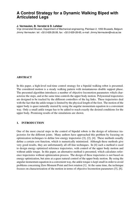 pdf a control strategy for a dynamic walking biped with articulated legs