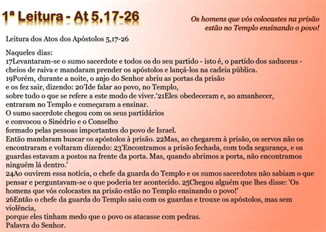 SOMOS DO BEM LITURGIA E REFLEXÃO ª feira da ª Semana da Páscoa ª Leitura At