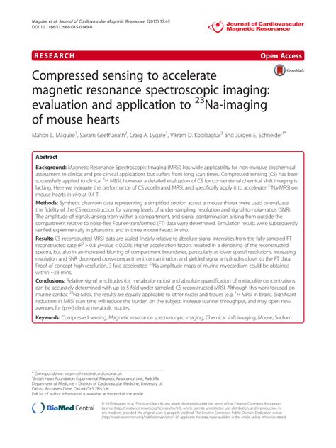 Pdf Compressed Sensing To Accelerate Magnetic Resonance Spectroscopic
