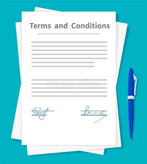 Terms And Conditions Document Papers And Pen Stock Vector