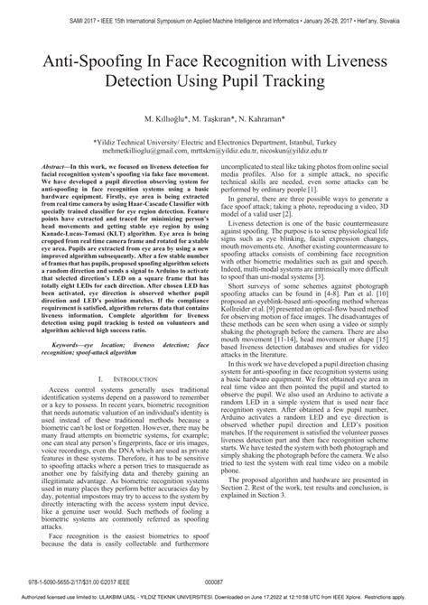 Pdf Anti Spoofing In Face Recognition With Liveness Detection Using Pupil Tracking