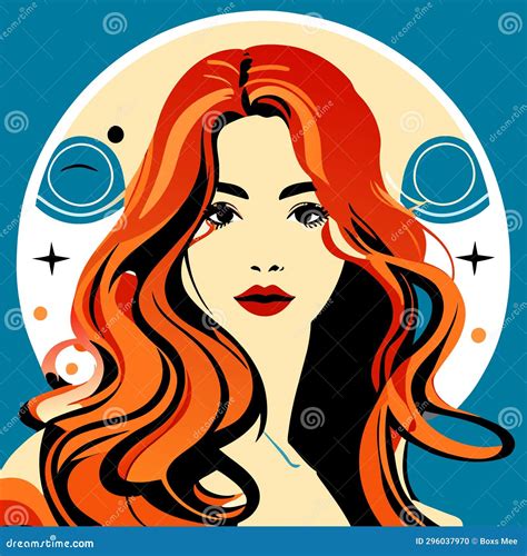 Beautiful Girl With Long Hair Vector Illustration In Retro Style Stock