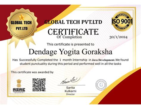 Yogita Dendage On Linkedin Javadevelopment Internshipcompletion Globaltechintern